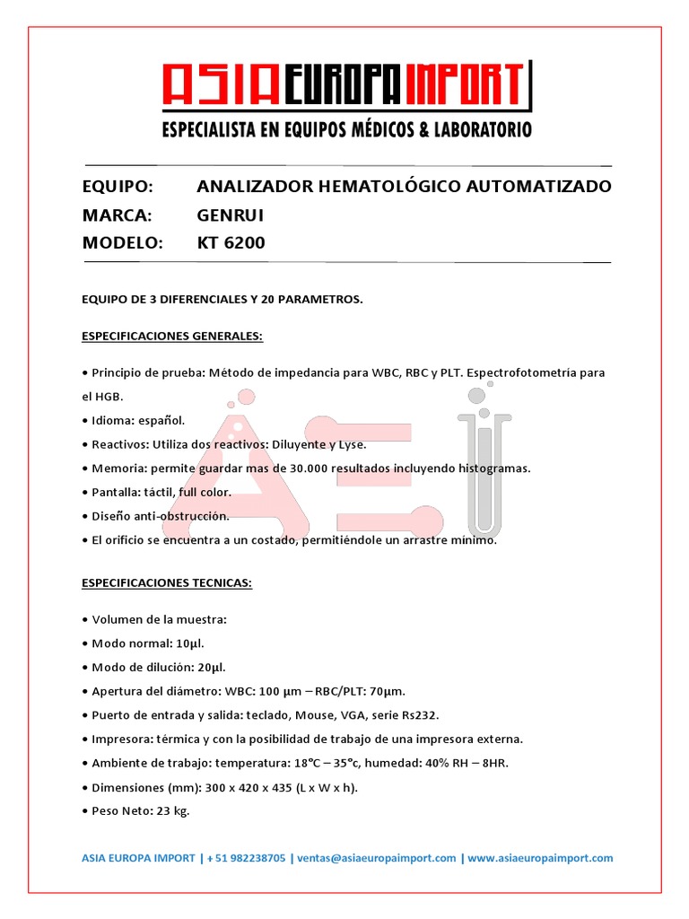 Analizador Hematológico Automatizado | PDF