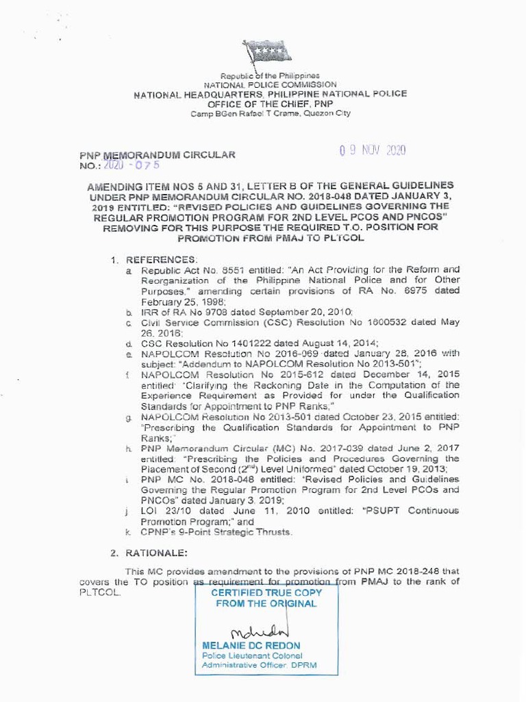 PNP Memorandum Circular No 2020 075 | PDF