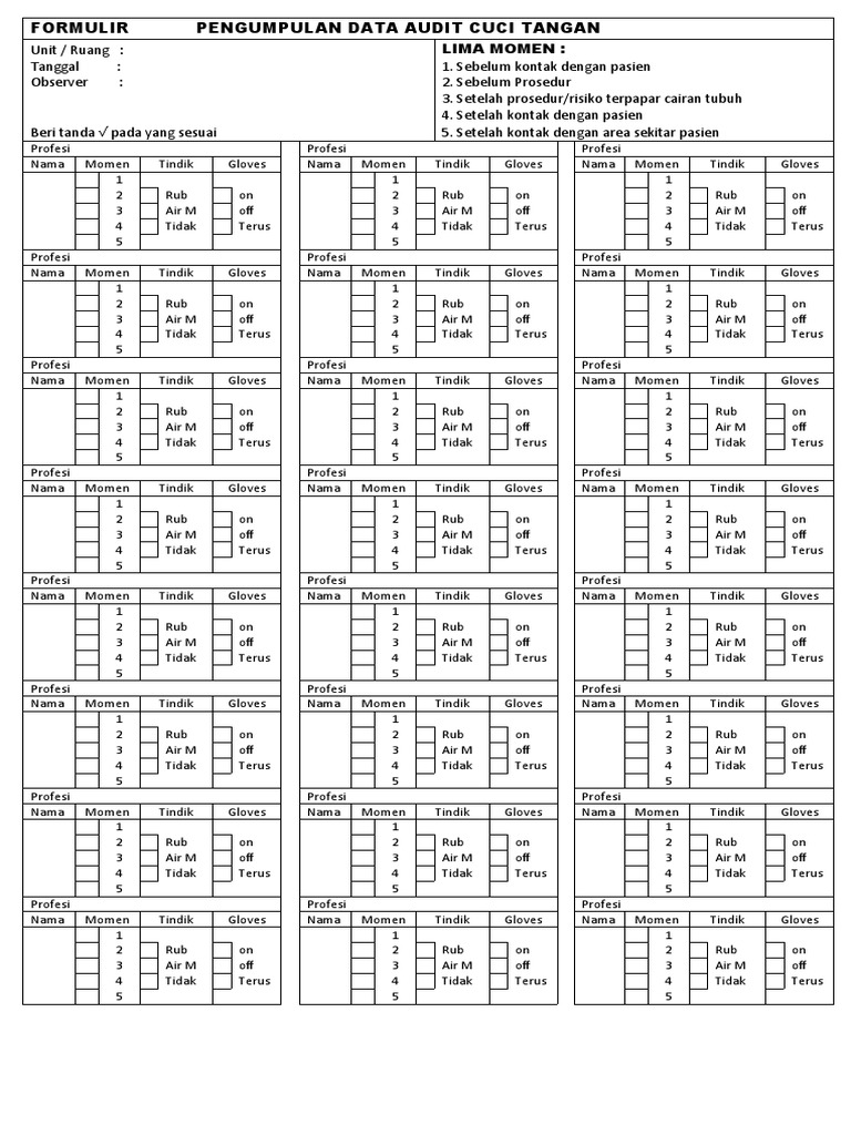 Formulir Pengumpulan Data Audit Cuci Tangan | PDF