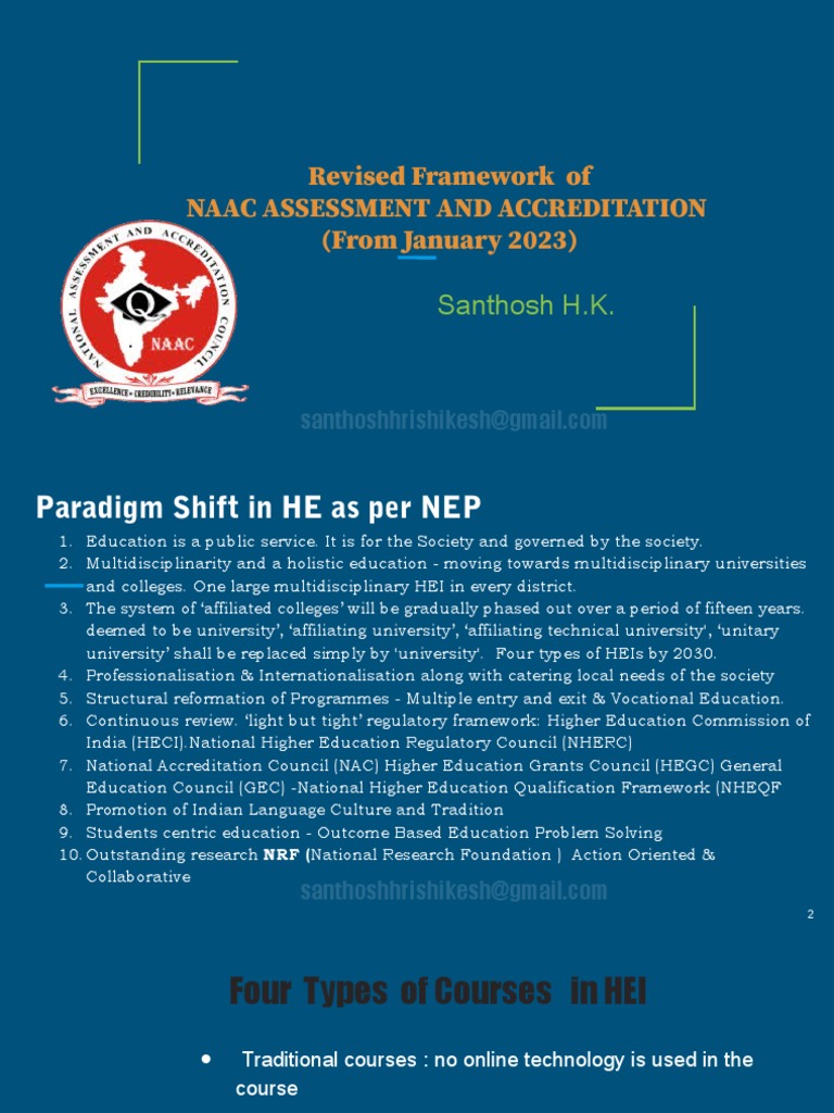 Revised Framework of NAAC ASSESSMENT AND ACCREDITATION (From Jan 2023 ...