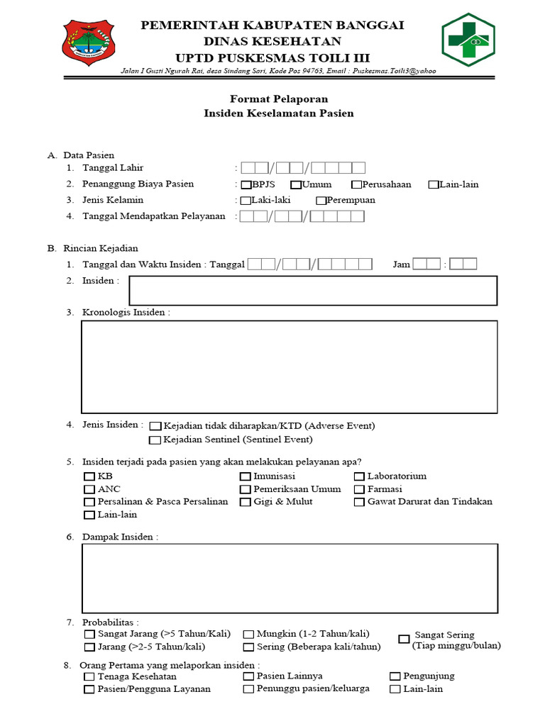 Format Insiden Keselamatan Pasien | PDF
