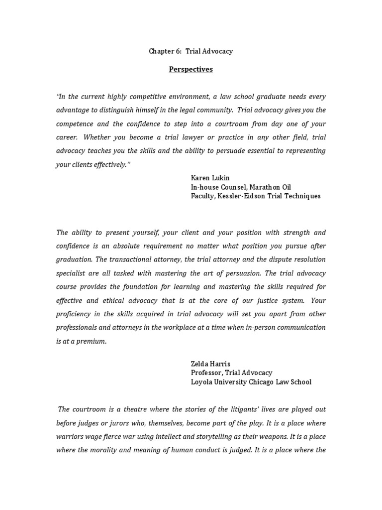 Advocacy Survey - Chapter 6, Trial Advocacy (Draft) | PDF | Battle Of ...