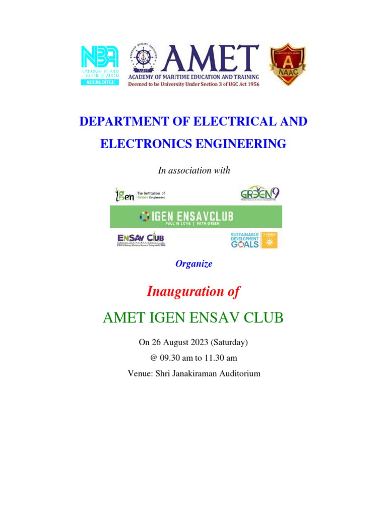 Inauguration of AMET IGEN ENSAV Club | PDF | Energy Conservation | Learning