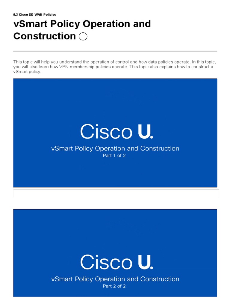 Vsmart Policy Operation and Construction - Cisco SD-WAN Operation and Deployment | PDF | Virtual ...