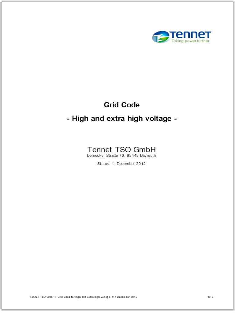 Grid Code - High and Extra High Voltage - Tennet TSO GMBH Bernecker ...