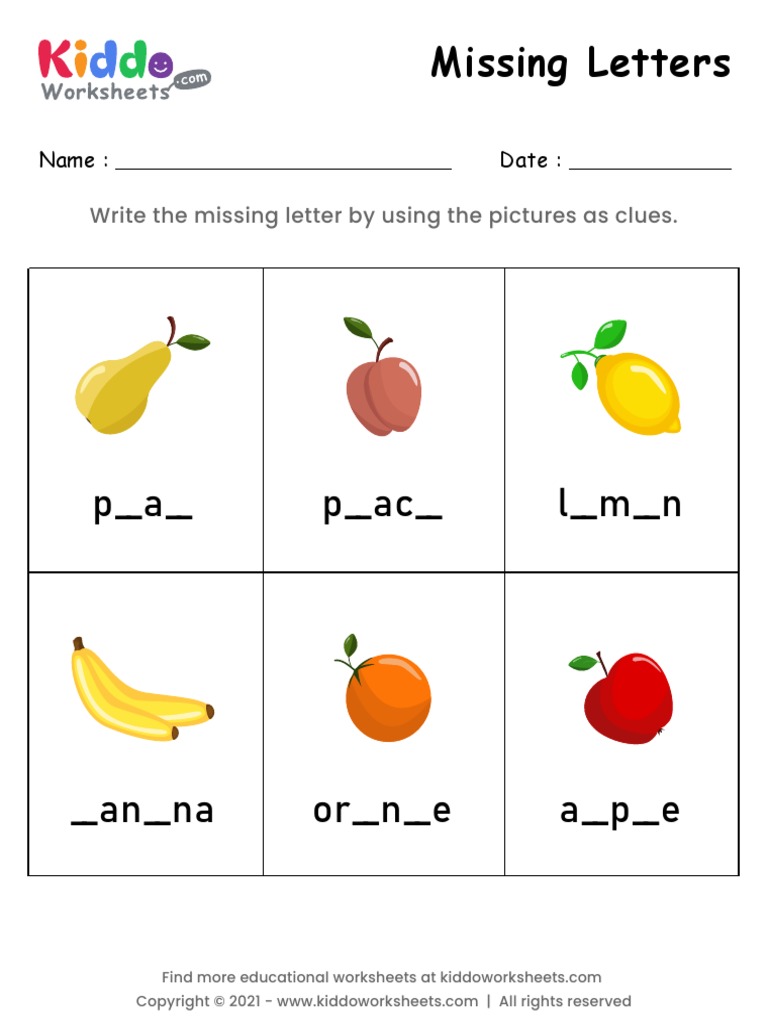 Missing Letters-Fruit Worksheet | PDF