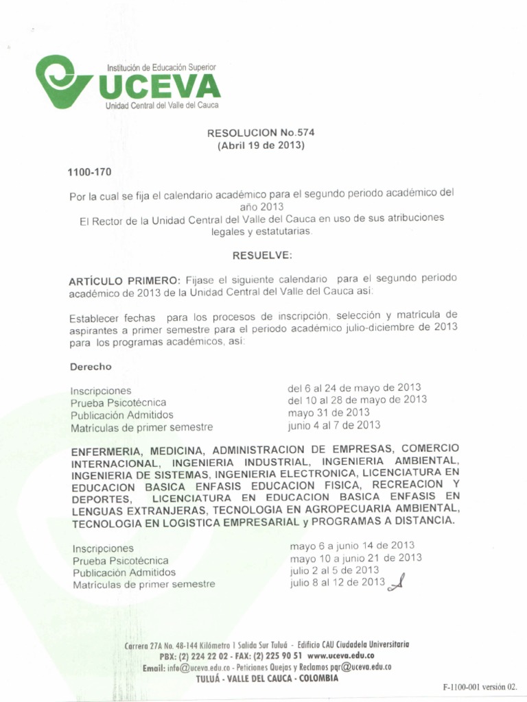 Resolucion No 574 Calendario Acad Mico 2-2013 | PDF