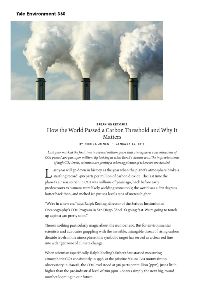 How The World Passed A Carbon Threshold and Why It Matters - Yale E360 | PDF | Carbon Dioxide In ...