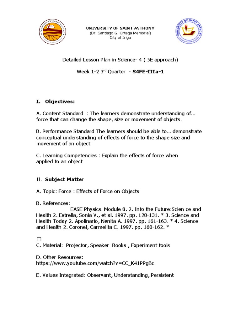 5e Lesson Plan Force | PDF | Force