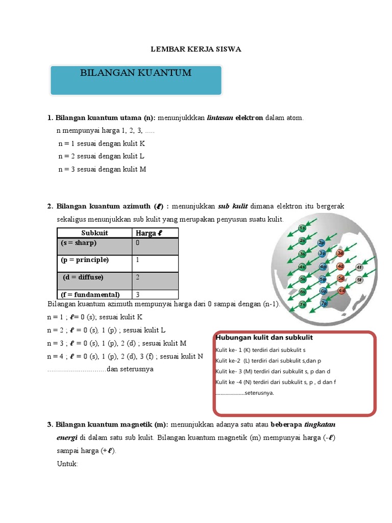 Lembar Kerja Siswa Bilangan Kuantum | PDF