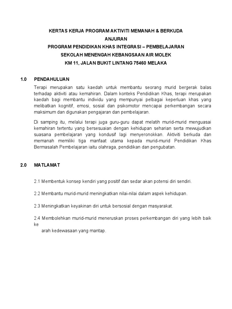 Kertas Kerja Memanah & Berkuda | PDF