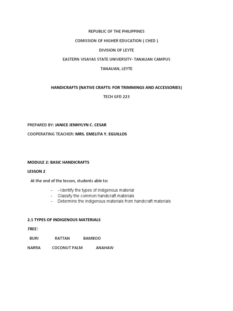 LESSON-2 in BASIC HANDICRAFTS | PDF