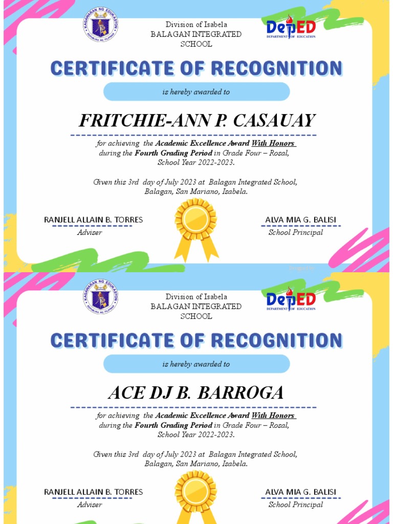 Award Certificates SY 2022-2023 | PDF