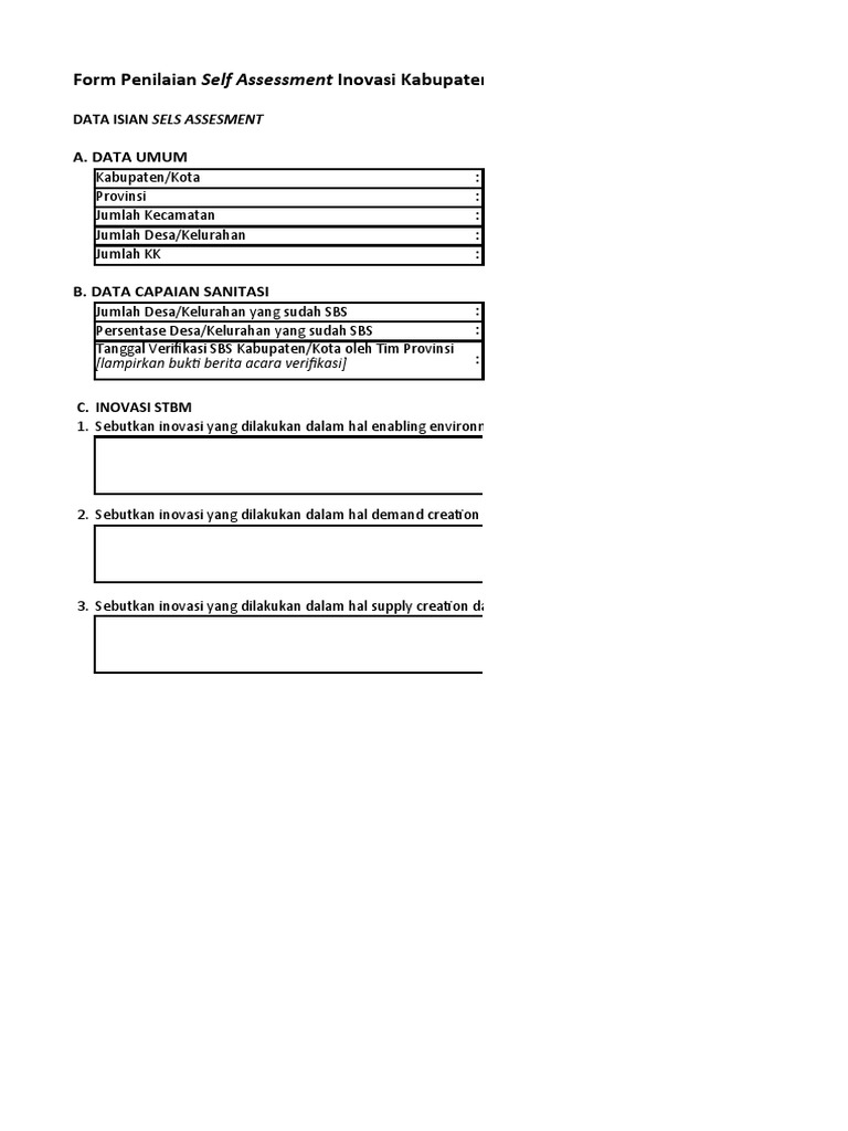 Form Self Assesment STBM Award 2023 | PDF