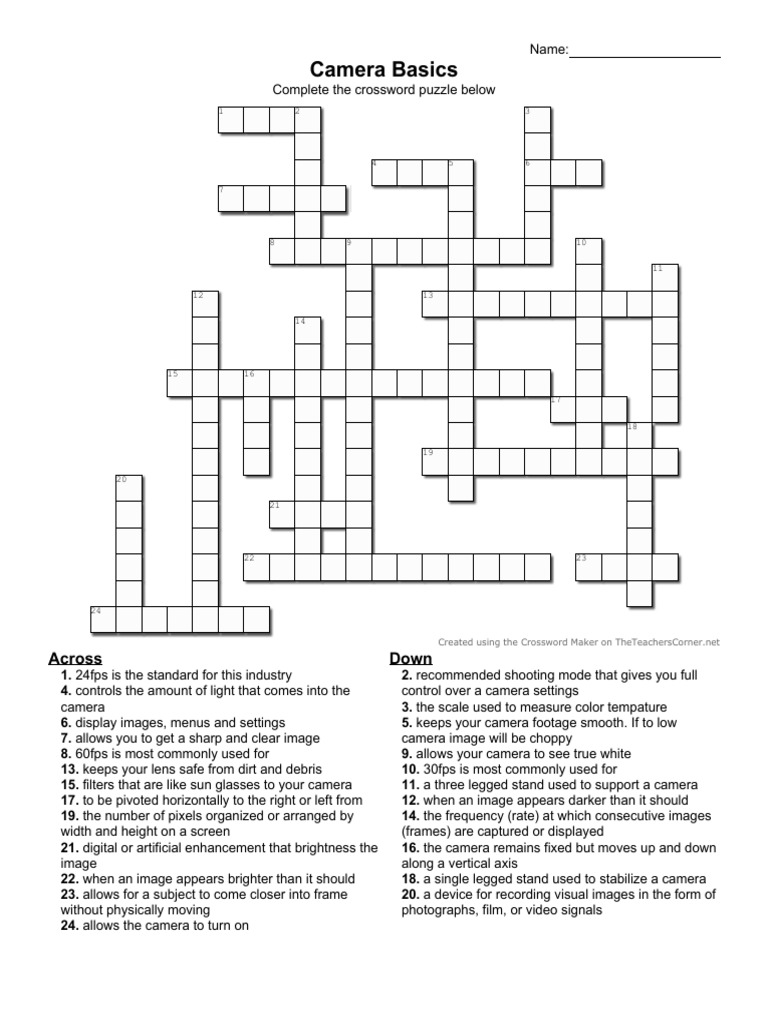 Camera Basics Crossword | PDF | Camera | Image