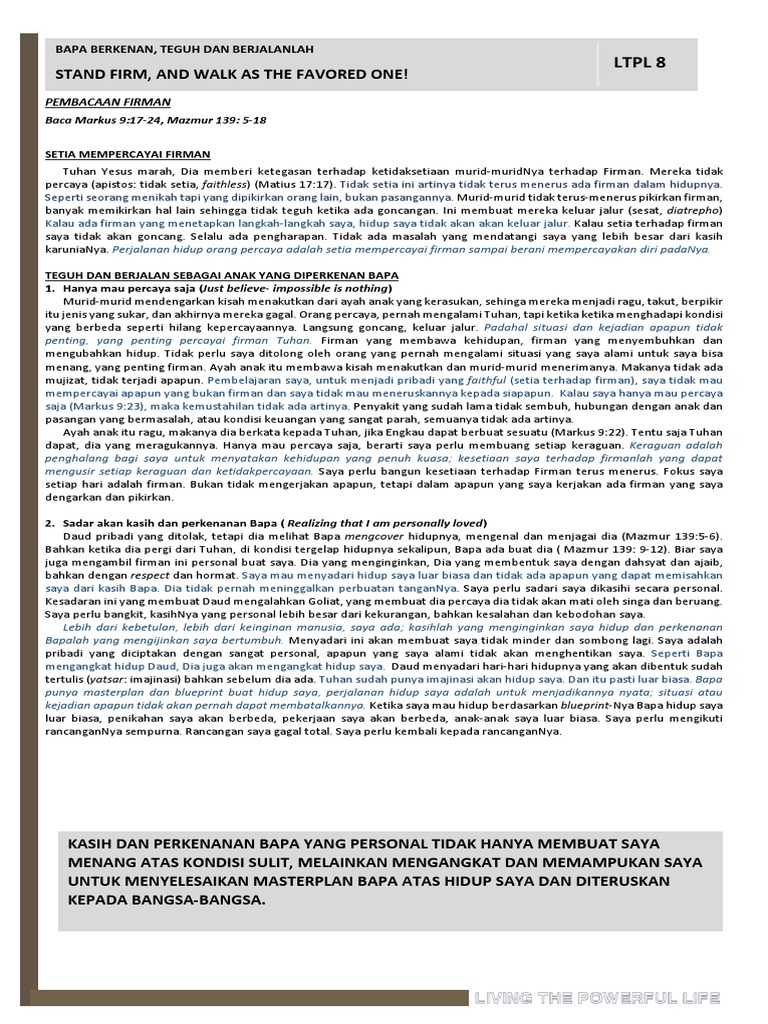 Ltpl8-Untuk Murid Kristus-Bapa Berkenan Teguh Dan Berjalanlah | PDF