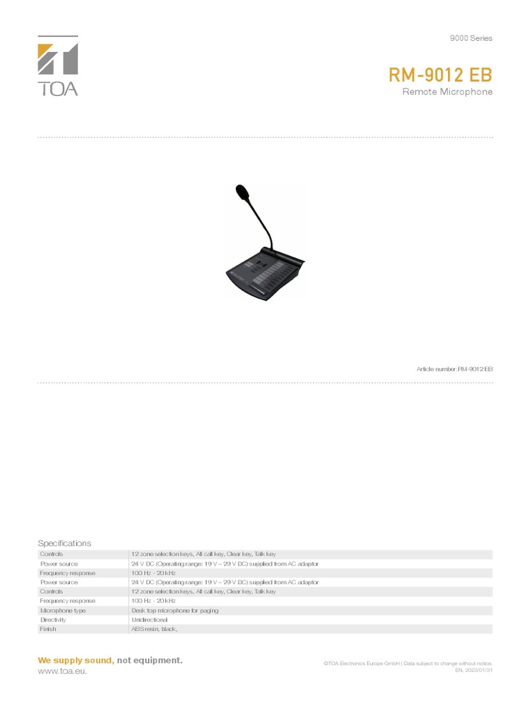 TOA PAging Microphone RM-9012 EB en | PDF