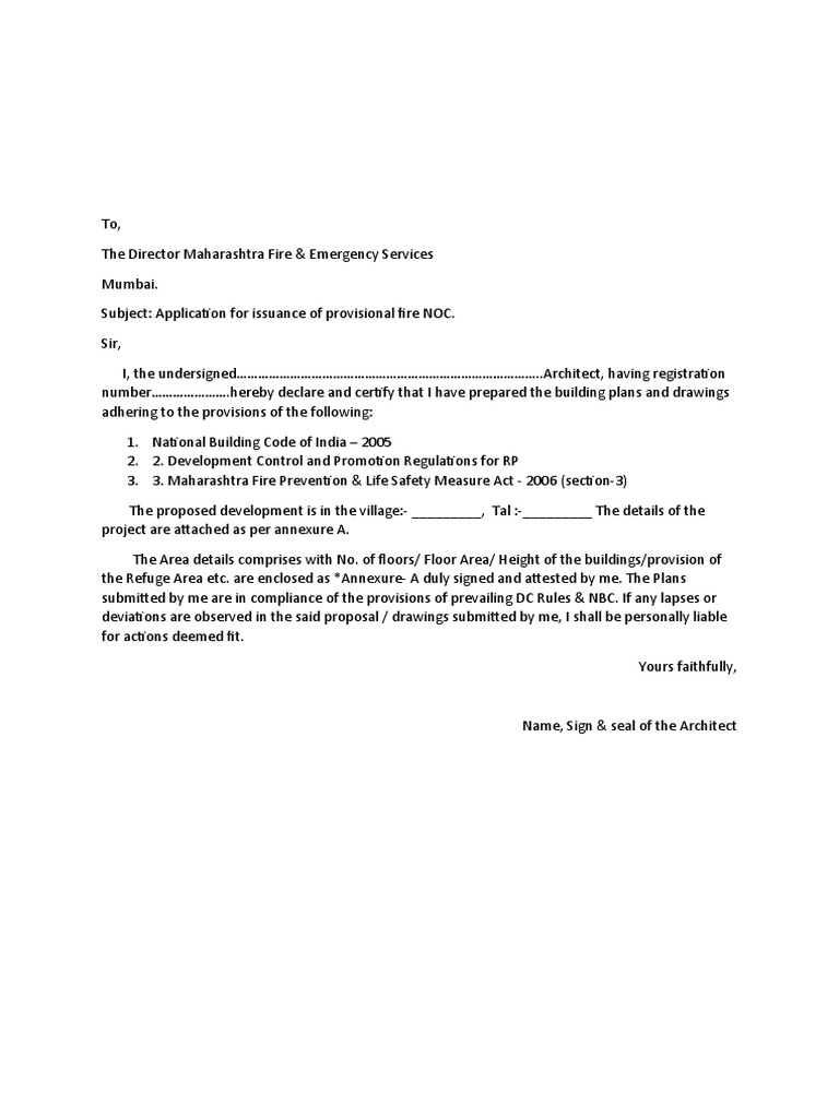 Fire NOC Application for Building Plans | PDF | Architect | Government
