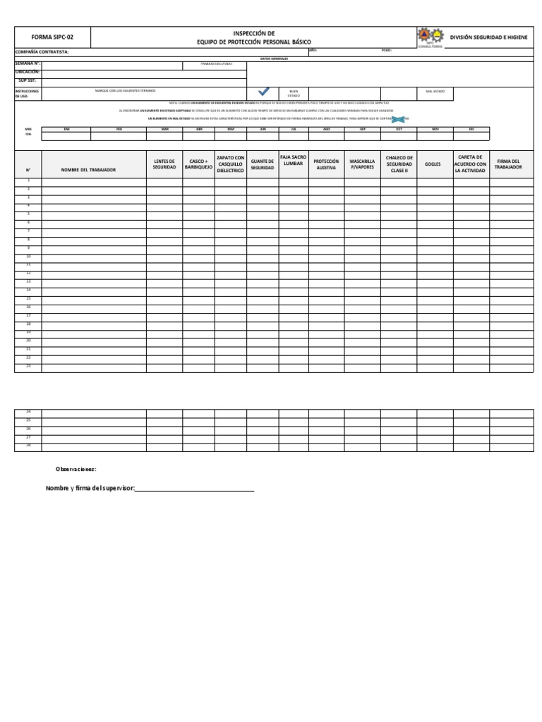 02 Inspecci郚 de Epp Check List | PDF