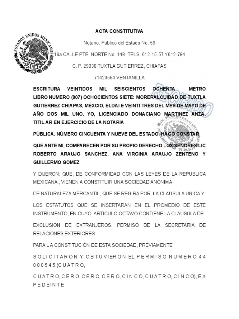 Acta Constitutiva3 Pdf Negocios Económicos Justicia