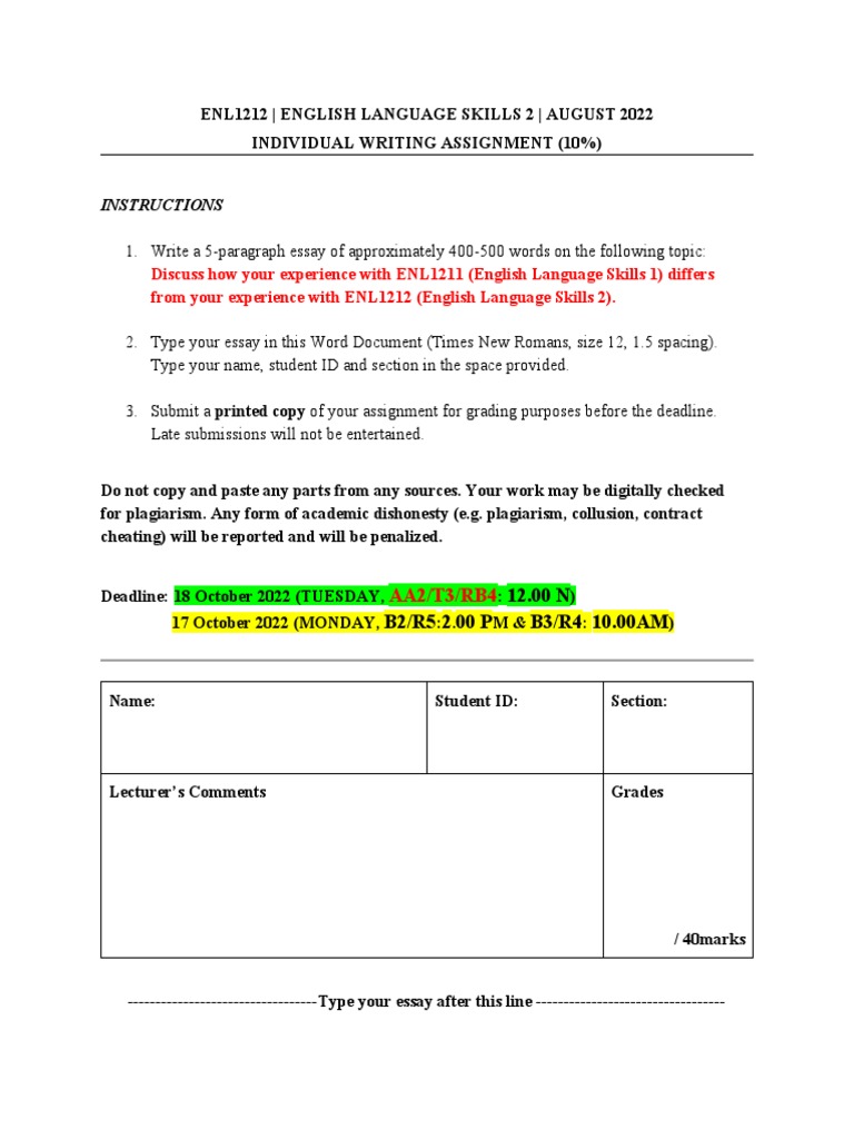 English Skills Essay Assignment | PDF