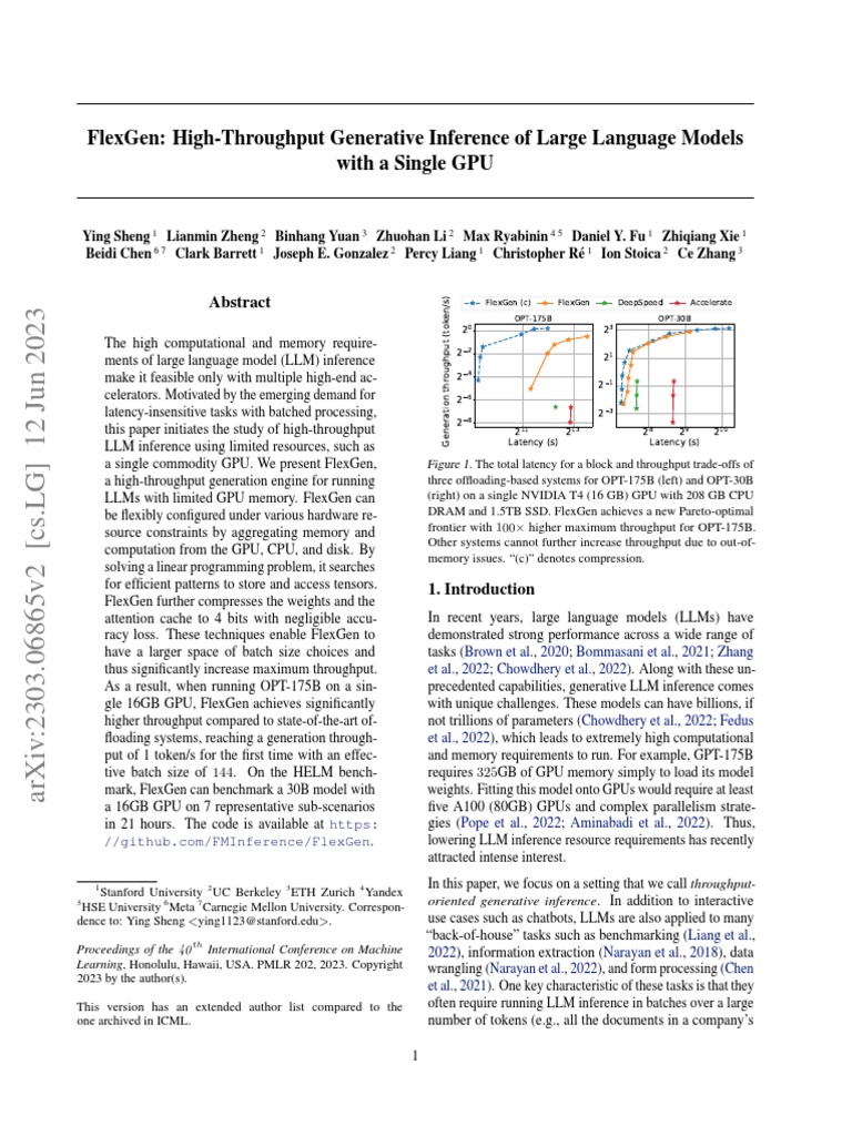 Flexgen: High-Throughput Generative Inference of Large Language Models With A Single Gpu | PDF ...