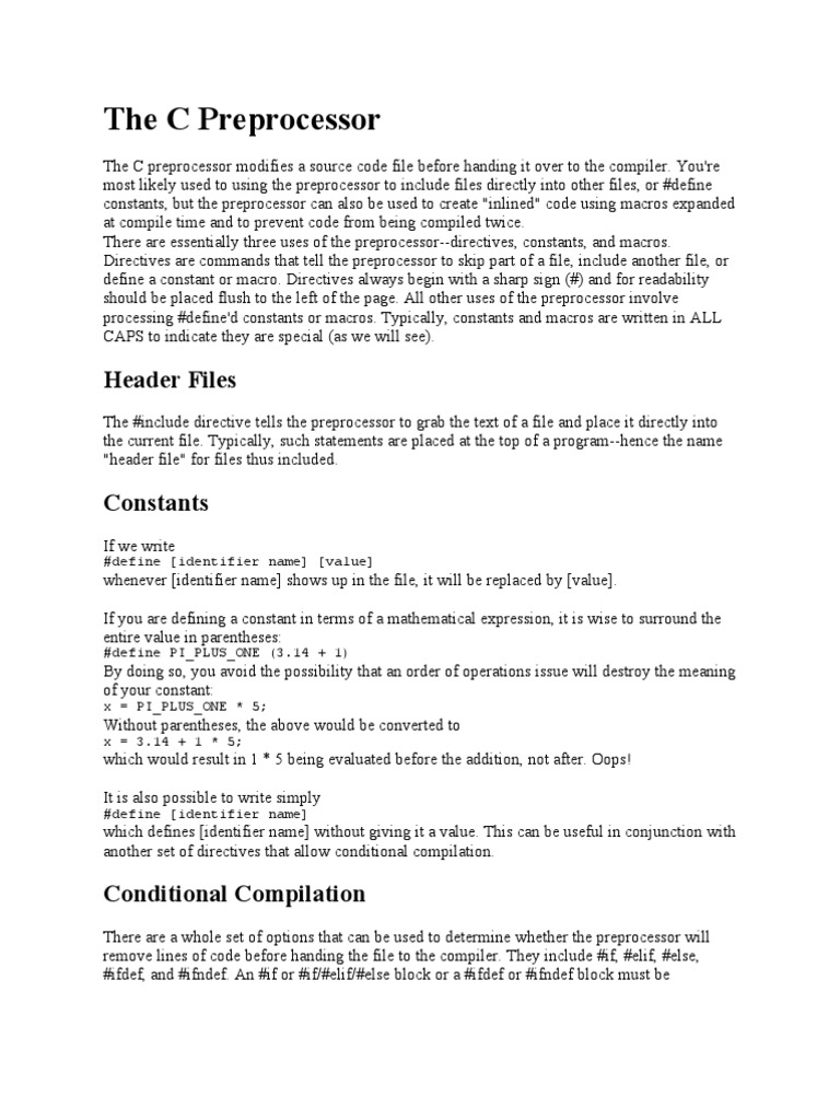 The C Preprocessor Header Files Pdf Computer Programming Software Engineering 