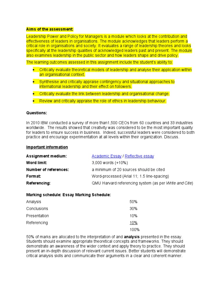 Leadership Assignment | PDF | Leadership | Essays