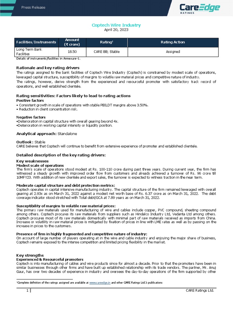 Coptech Wire Industry | PDF | Capital Structure | Banks