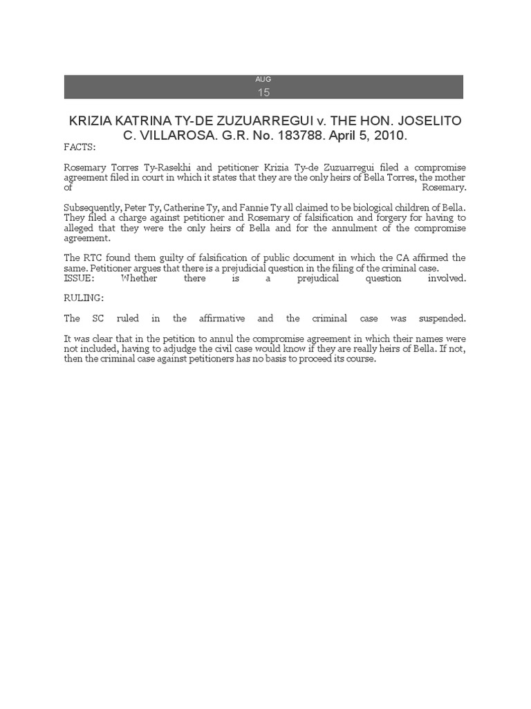 LAW 3100 - Persons & Family Relations - JD 12. G.R. No. 183788 - de Zuzuarregui vs. Hon ...