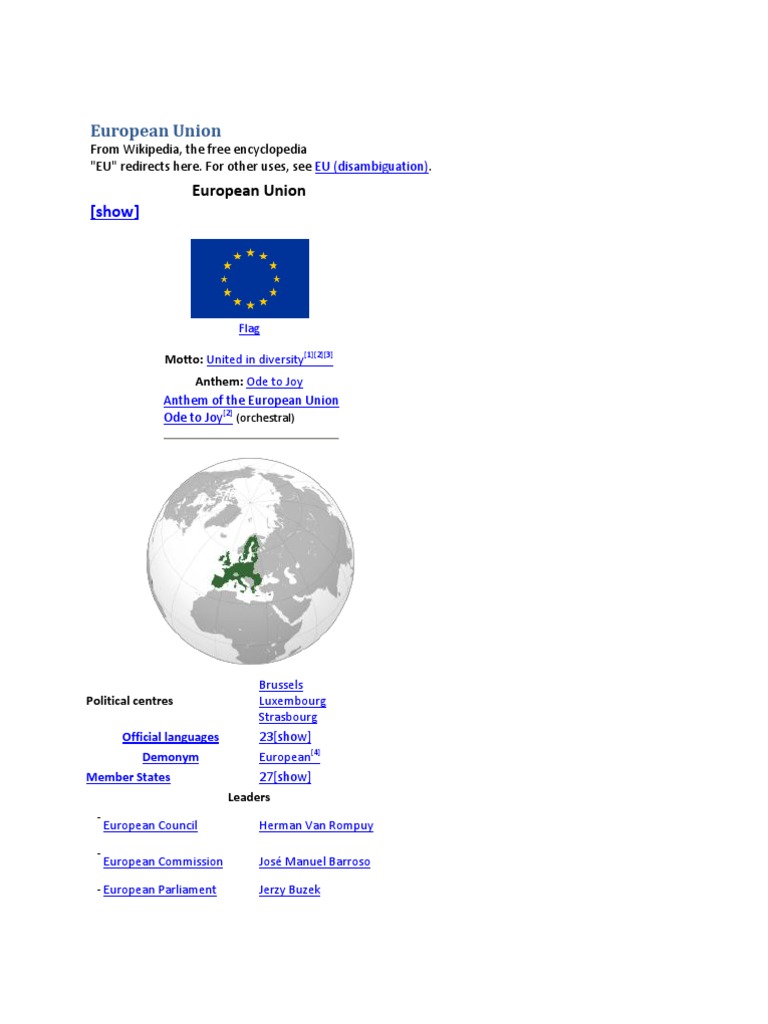 European Union: (Show) | PDF | European Union | Member State Of The ...