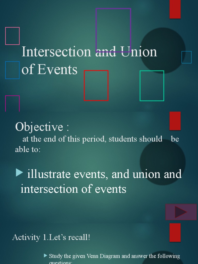 G7 Math Q1 Week 1 Intersection and Union of Events | PDF | Mathematics