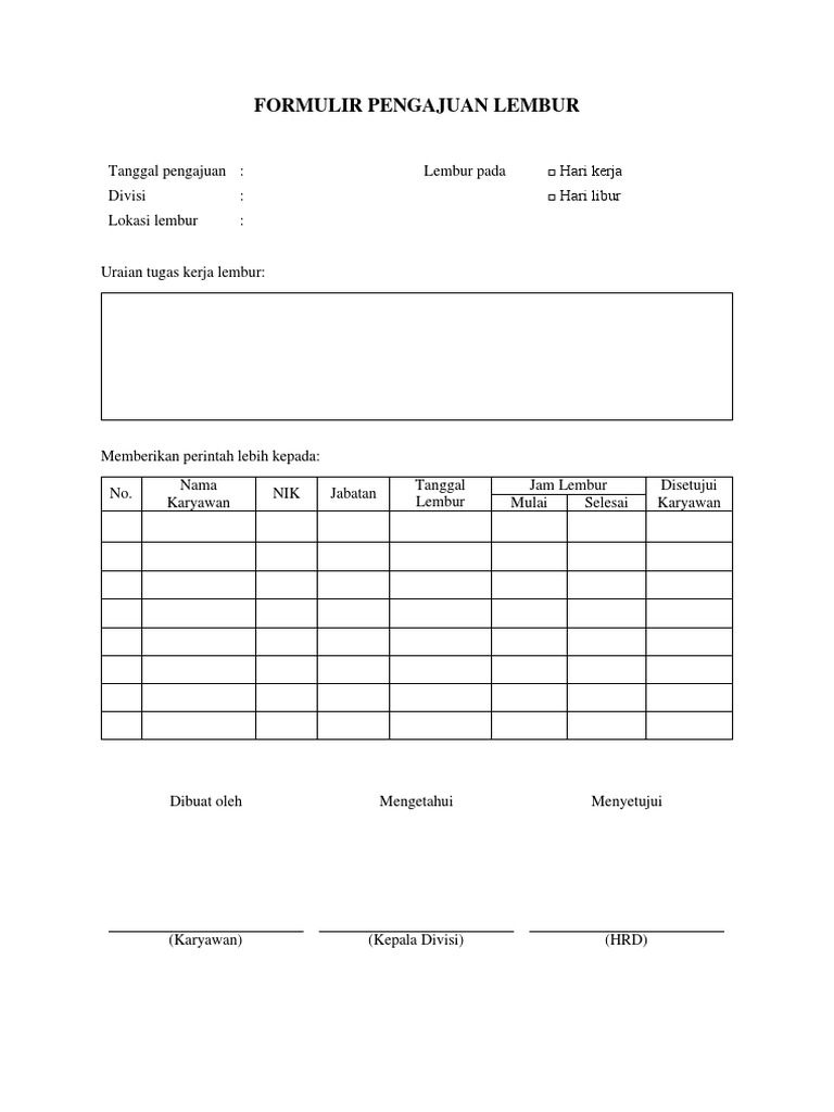 FORMULIR PENGAJUAN LEMBUR | PDF