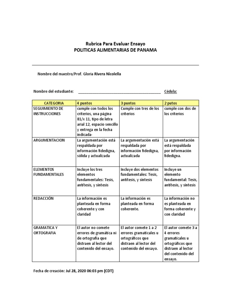 Rubrica para Evaluar Ensayo | PDF | Escritura | Comunicación humana