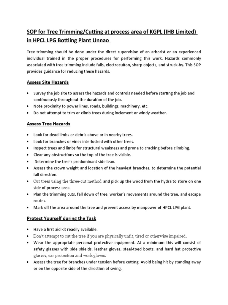 SOP For Tree Cutting at HPCL UNNAO | PDF | Manufactured Goods | Equipment
