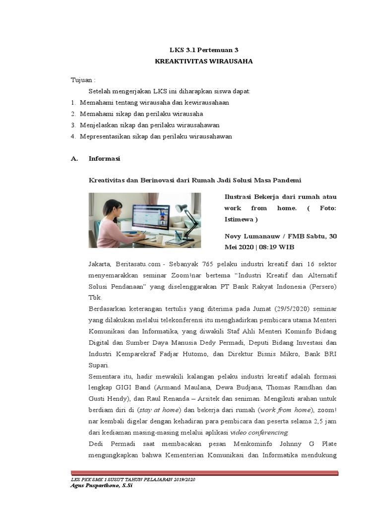LKS KD 3.1 Pertemuan 3 Kreaktivitas Wirausaha | PDF
