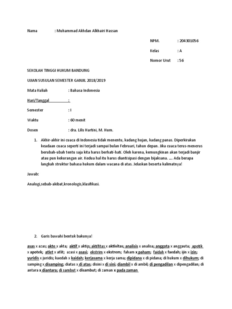 Susulan B.indonesia (M.Akhdan) 20.056 Kelas (A) | PDF