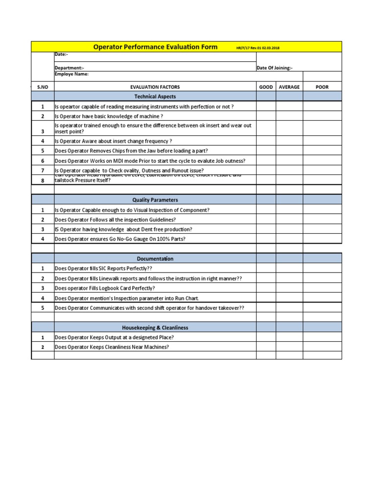 Operator Evaluation Format | PDF