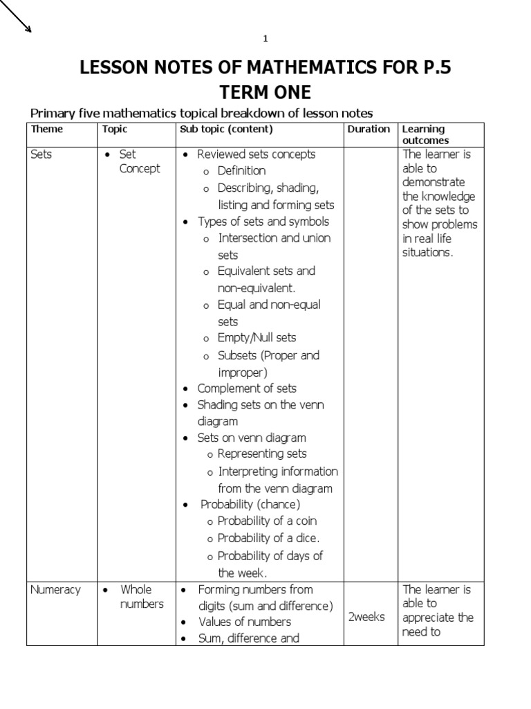 P.5 Primary Five MTC Notes - Teacher - Ac | PDF | Numbers | Probability