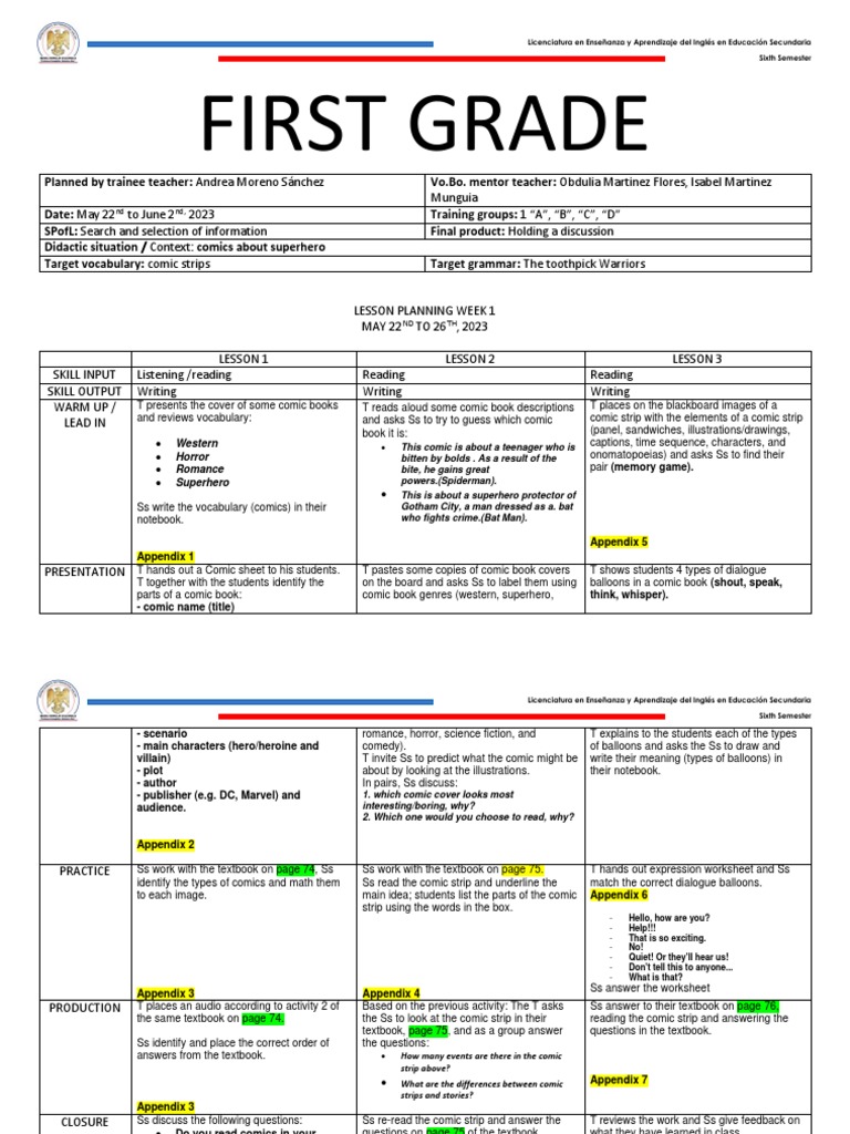 LESSON PLANNING FORMAT - Comics Strips | PDF | Comic Book | Comics