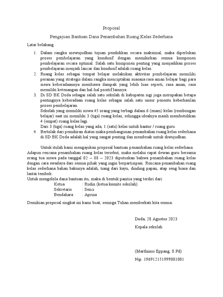 Proposal Pendanaan SD BK Dodaaa | PDF