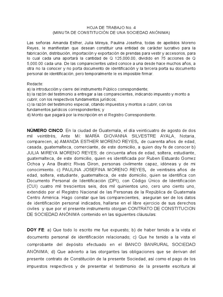 Hoja de Trabajo 4, Notarial | PDF | Derecho Civil (Common Law)