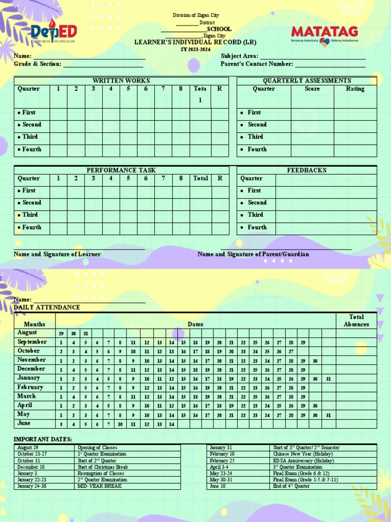 Learner's Individual Record Card 2023-24 | PDF | Academic Term | Schools