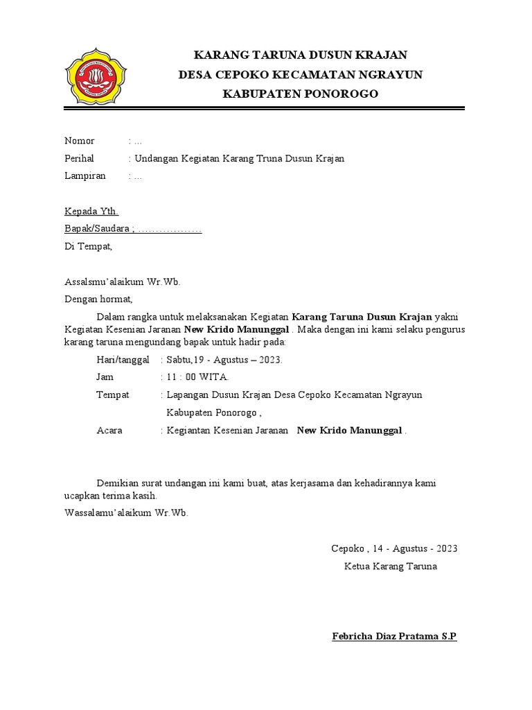 Contoh Undangan Rapat Karang Taruna 4 | PDF