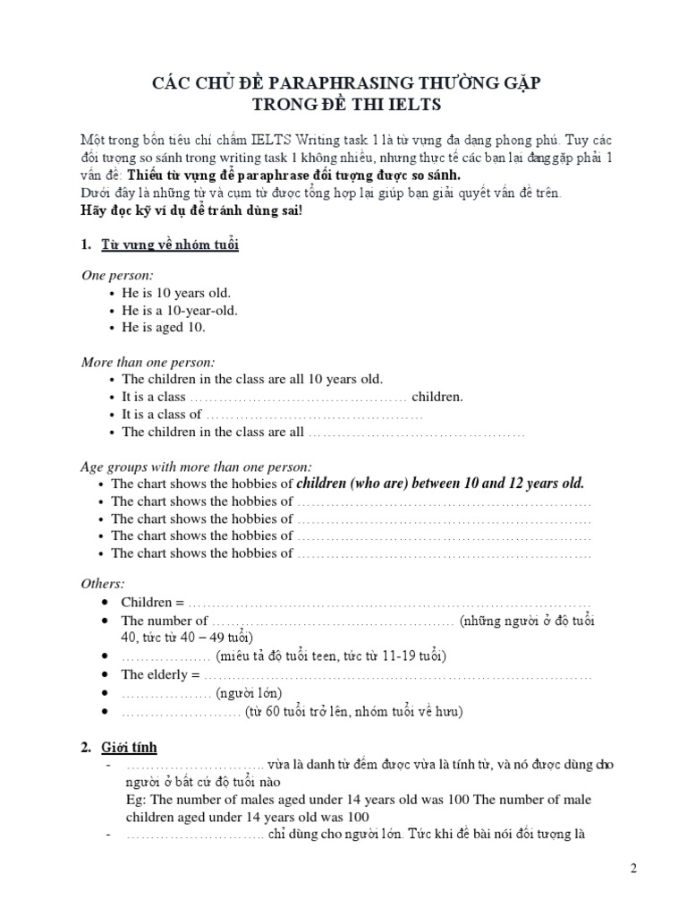 IELTS Writing Task 1 - 12 Topics To Paraphrase 1 HV | PDF