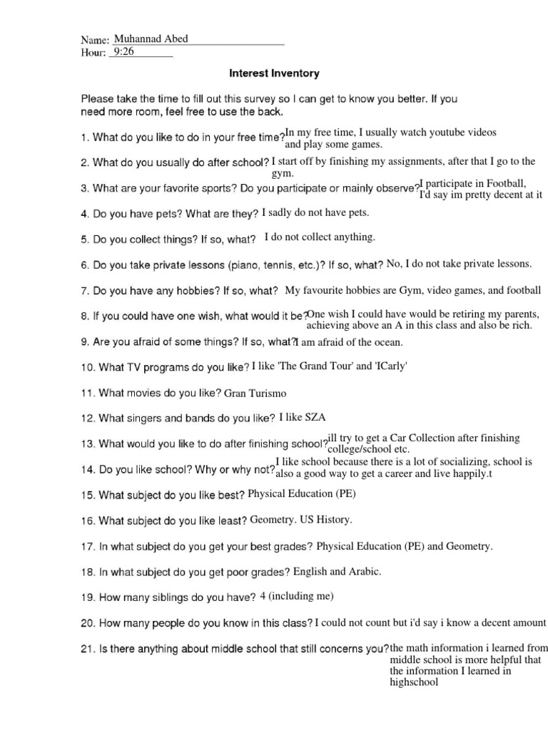 High School Student Career Interest Inventory - 101018 | PDF