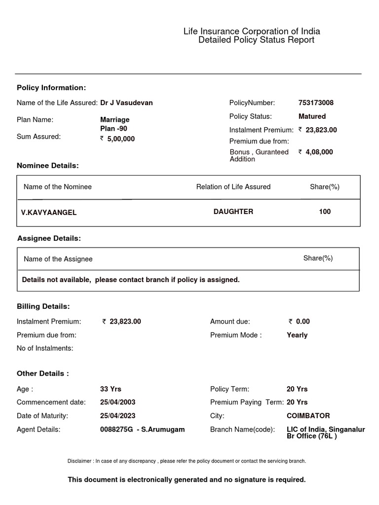 LIC Policy Status Summary | PDF | Insurance | Risk