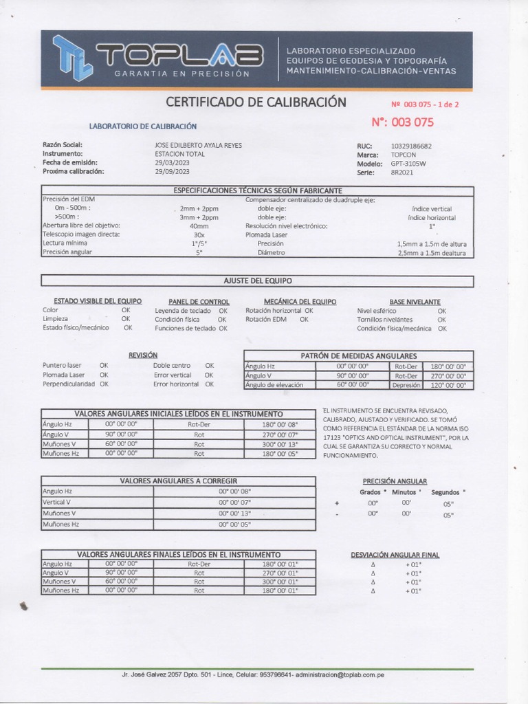Cert. de Calibracion | PDF
