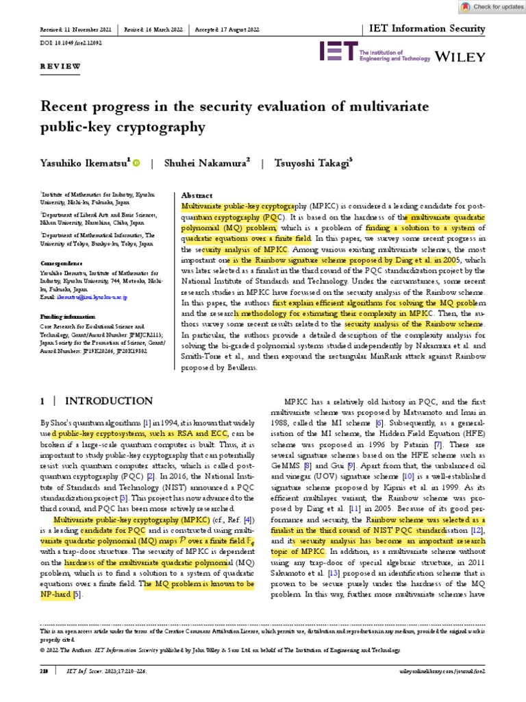 IET Information Security - 2022 - Ikematsu - Recent Progress in The Security Evaluation of ...
