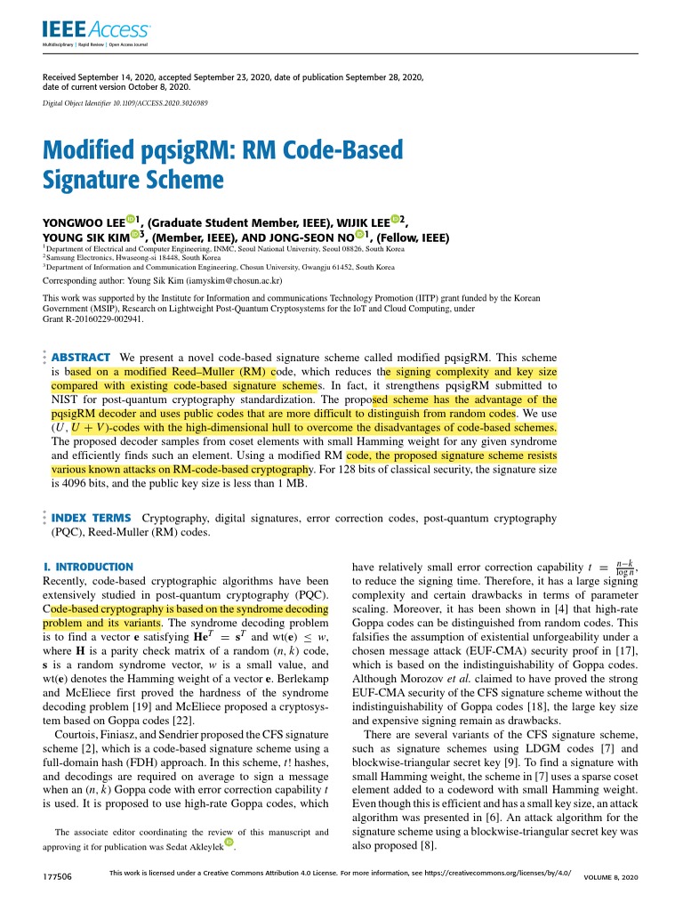 Modified pqsigRM RM Code-Based Signature Scheme | PDF | Mathematics | Secure Communication